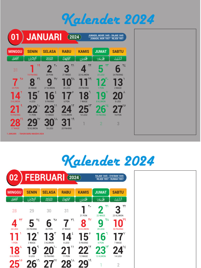 Template Kalender 2024 Duduk Per BLN | PDF