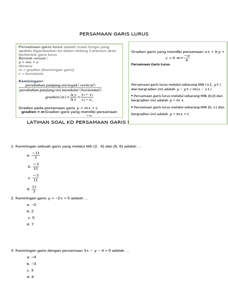 MATERI PERSAMAAN GARIS LURUS | PDF