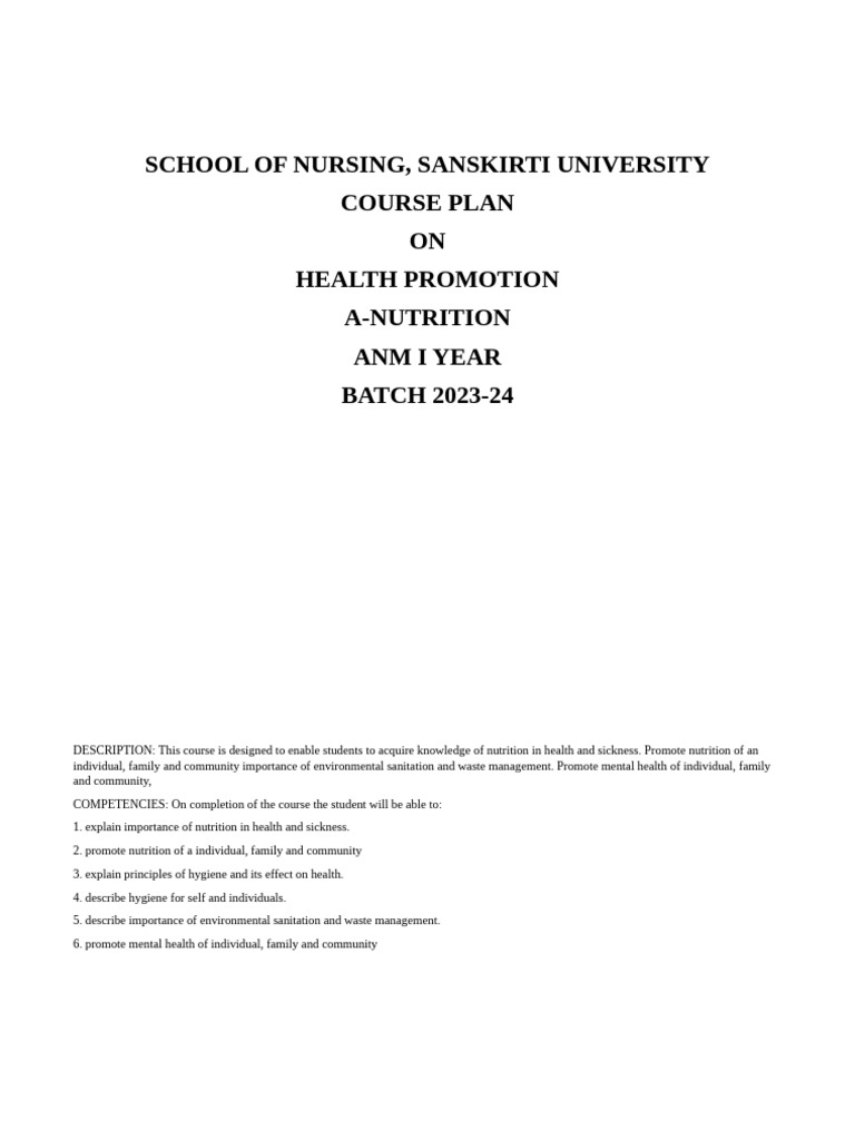 Health Promotion Course Plan | PDF