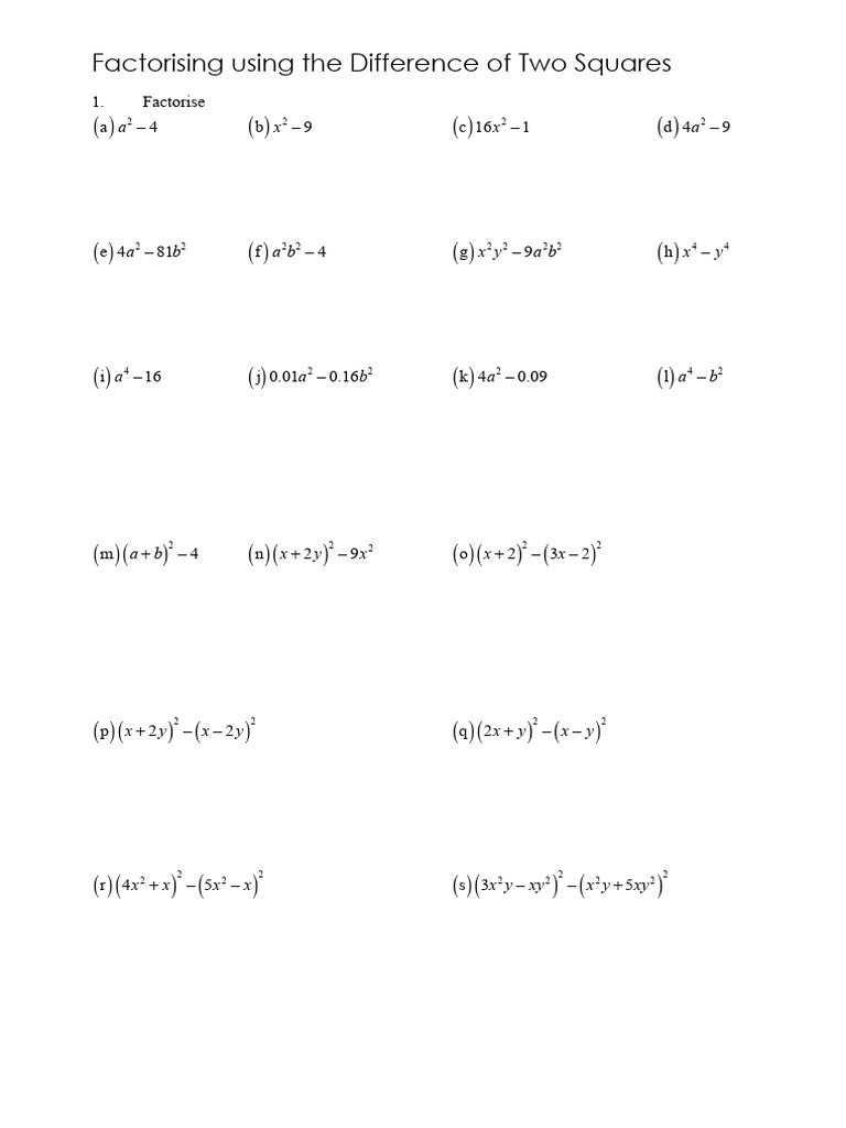 Algebraic Factors Squares-1 | PDF