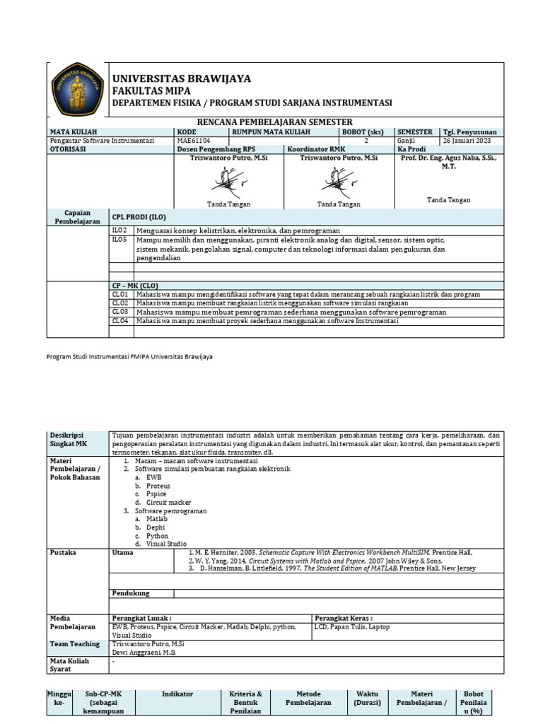RPS Pengantar Software Instrumentasi - TP | PDF