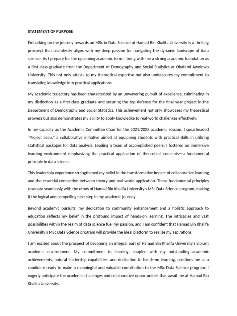 Statement of Purpose | PDF