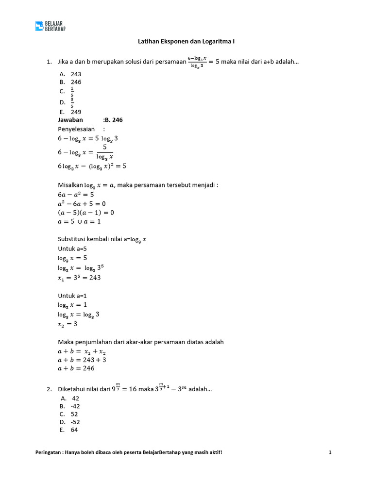 Latihan Eksponen Dan Logaritma I Pdf