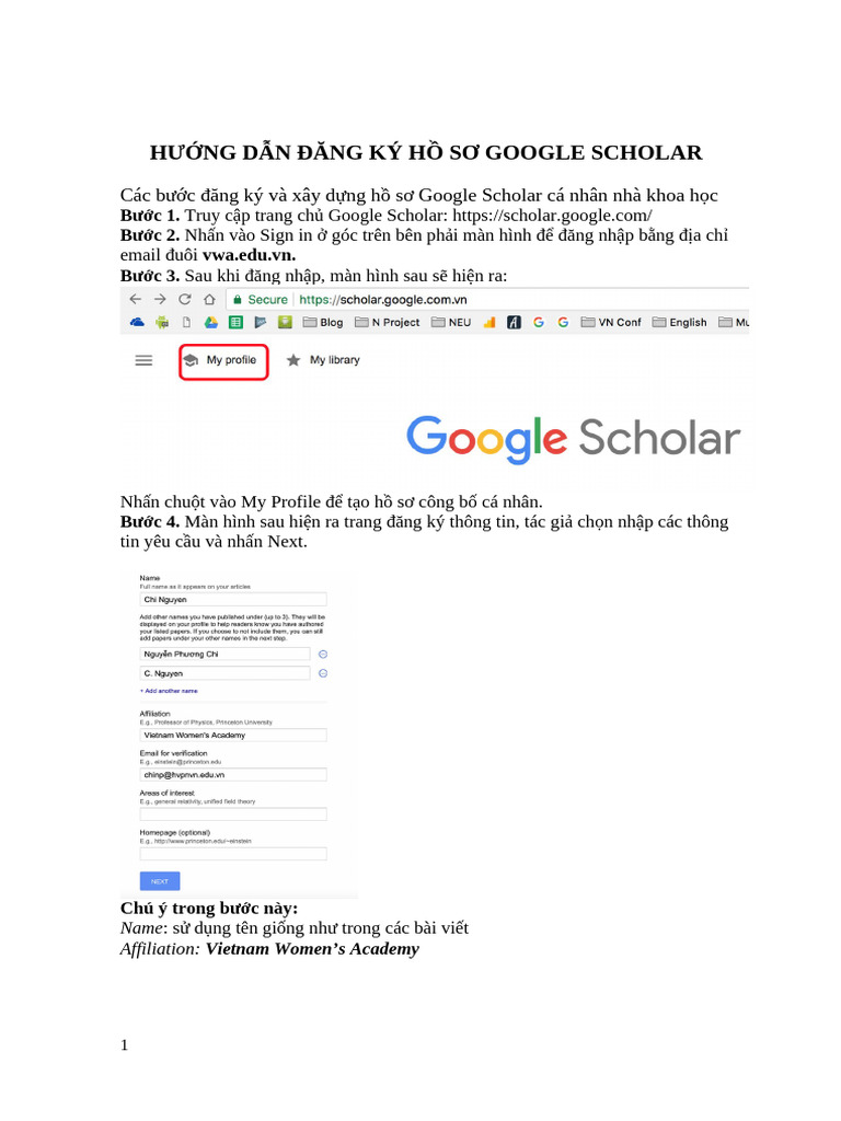 Hướng Dẫn Đăng Ký Tài Khoản Google Scholar | PDF