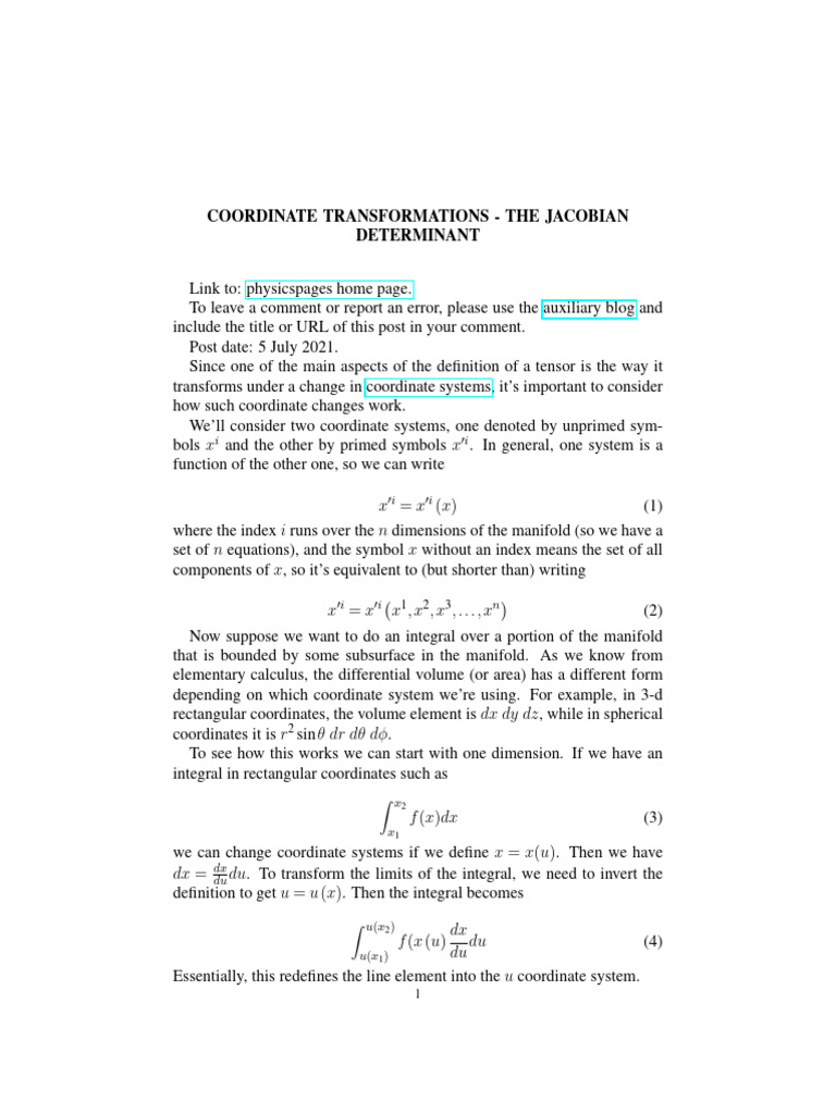 Coordinate Transformations - The Jacobian Determinant | PDF