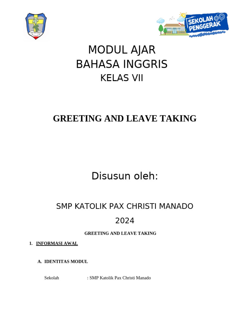 Modul Ajar Kelas 7 Greeting and Leave Taking | PDF