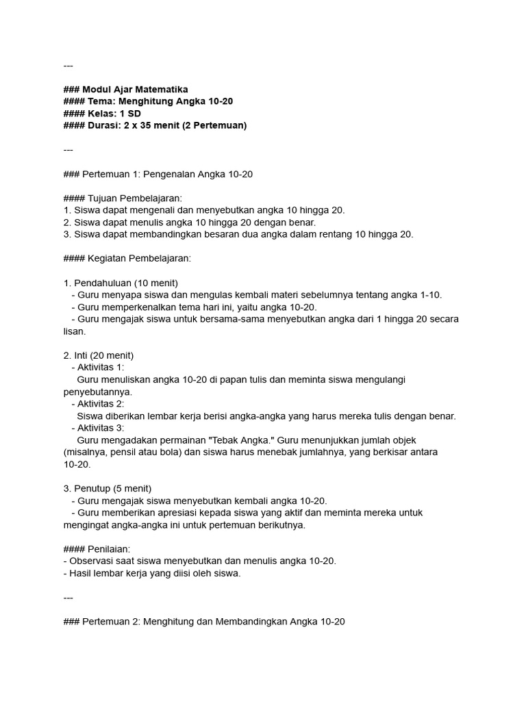 MTK (1) Menghitung 10-20 | PDF