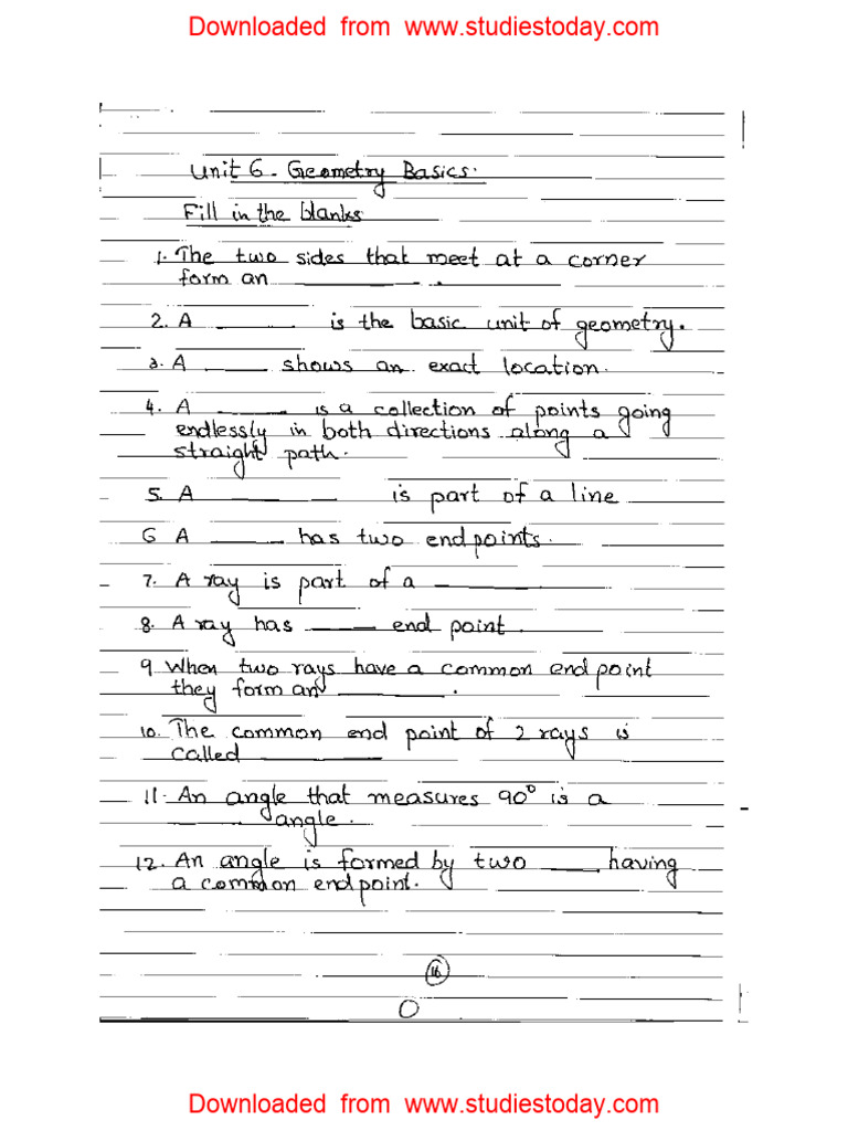 CBSE Class 5 Mathematics Worksheet - Geometry Basics | PDF