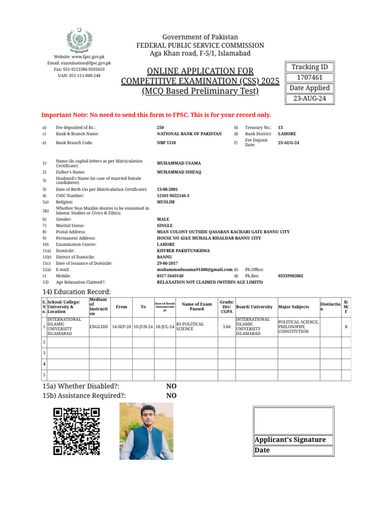 Competitive Examination (CSS) MPT - 2025 | PDF