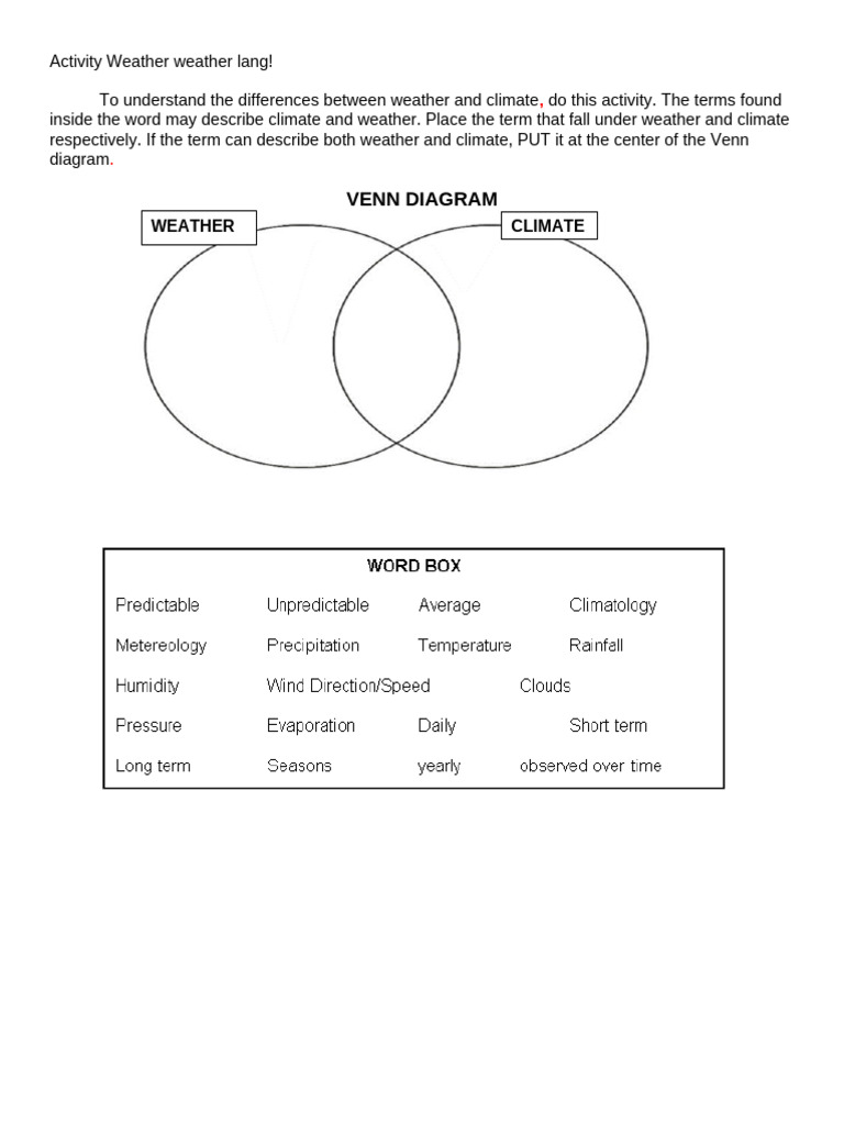 Weather vs. Climate Activity | PDF | Language Arts & Discipline ...