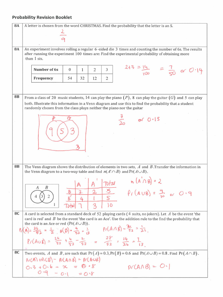 Probability Revision Booklet SOLUTIONS | PDF