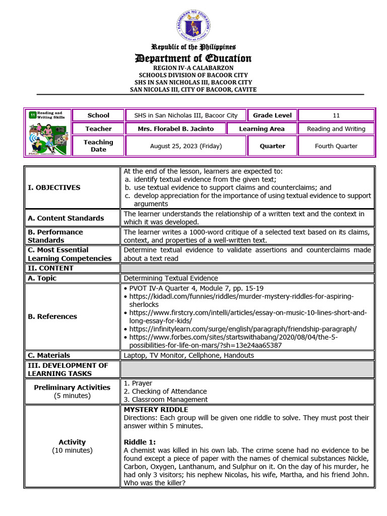 Lesson Plan JHS | PDF