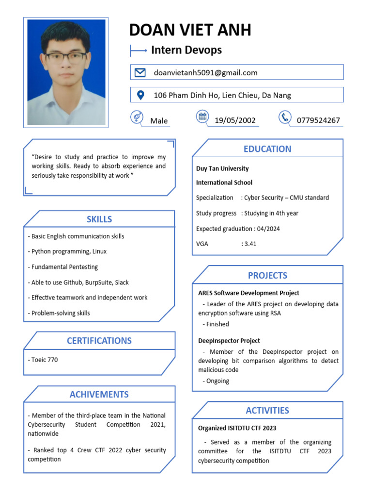 DoanVietAnh Intern CV | PDF