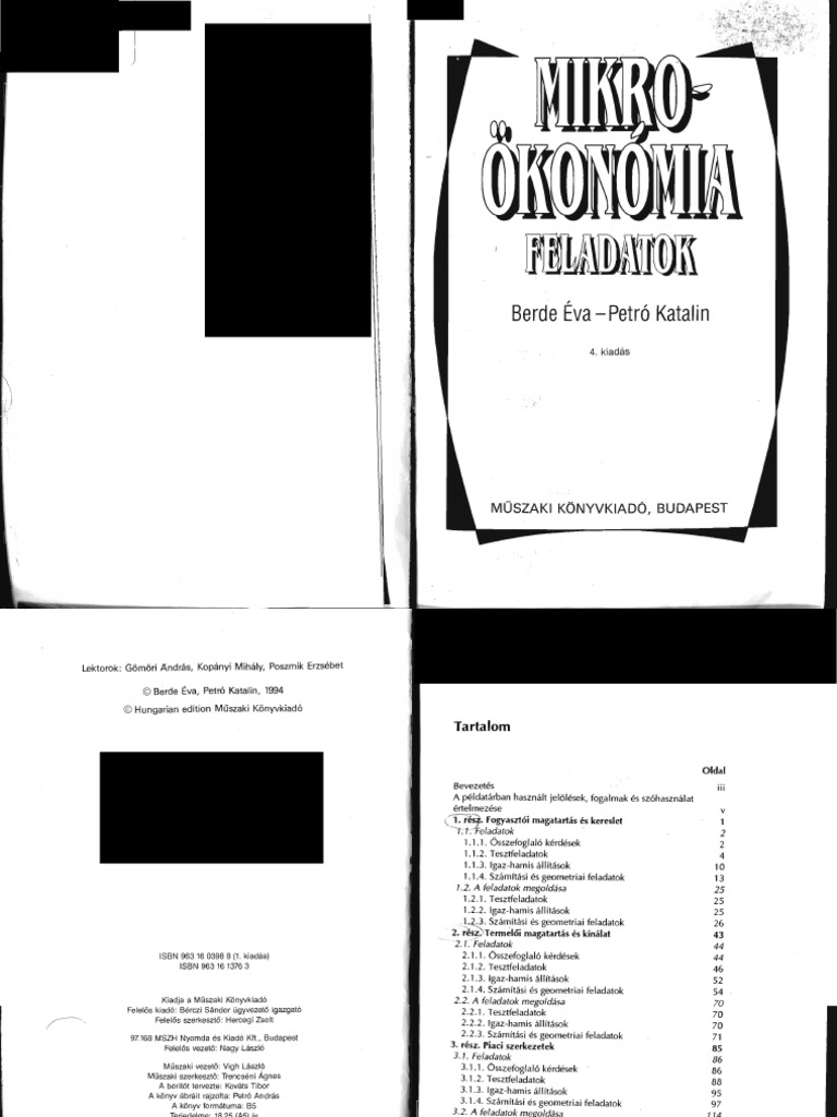 Berde Éva Petro Katalin Mikroökonómia Feladatok | PDF
