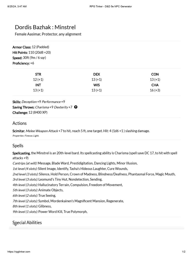 RPG Tinker - D&D 5e NPC Generator | PDF