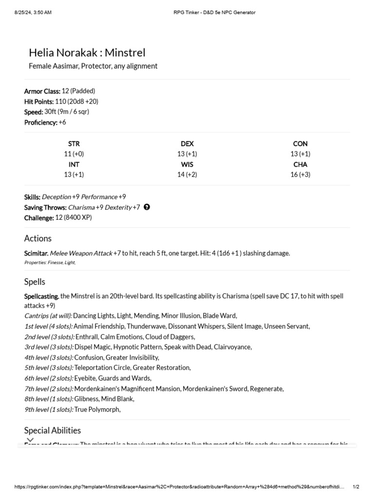 RPG Tinker - D&D 5e NPC Generatorwwrqr | PDF