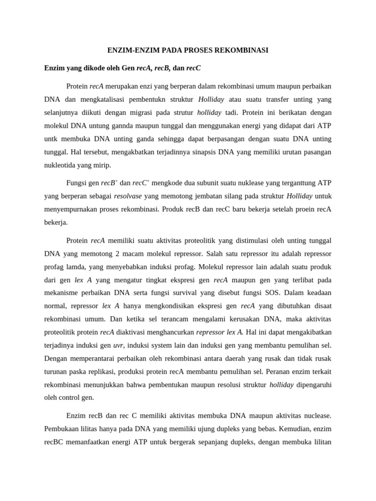 Enzim Enzim Pada Proses Rekombinasi | PDF