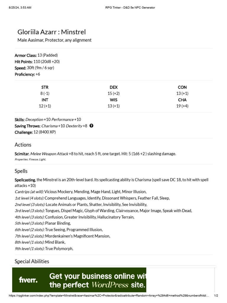 Gloriila Azarr: Minstrel: Male Aasimar, Protector, Any Alignment | PDF
