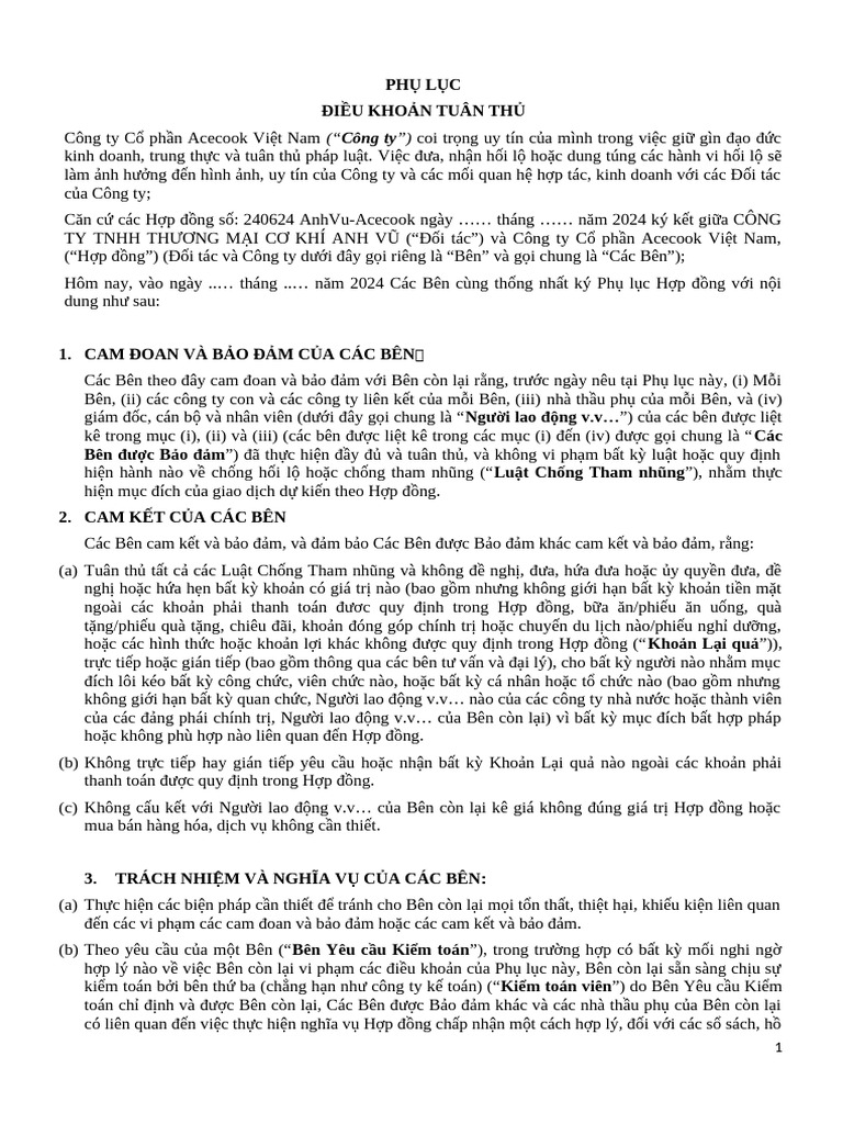 PHU LUC Hợp Đồng - ACV T06.2024 | PDF