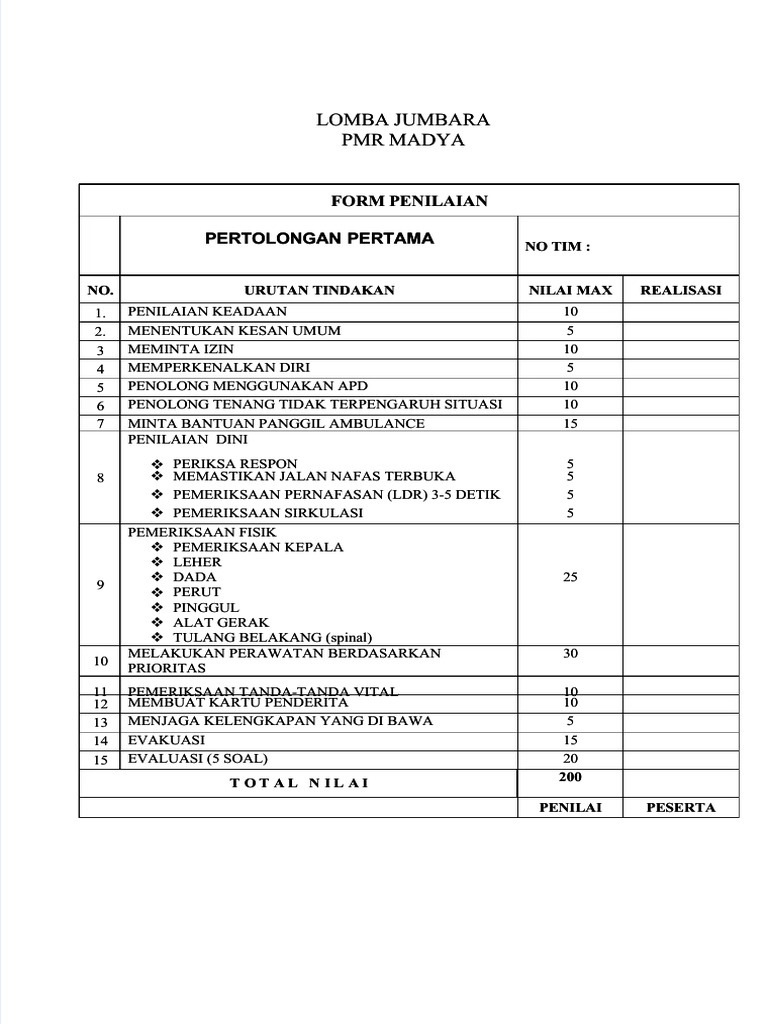 PDF Form Penilaian Lomba Jumbara PMR Compress | PDF