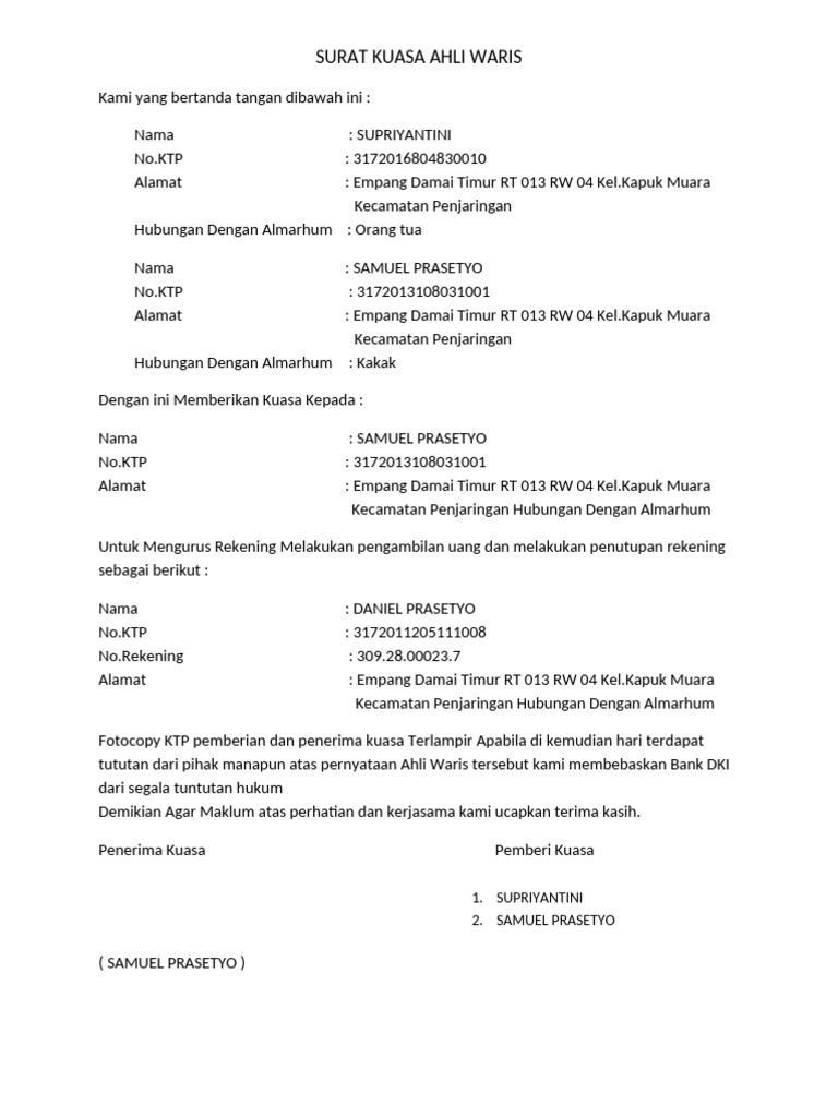 Surat Kuasa Ahli Waris | PDF