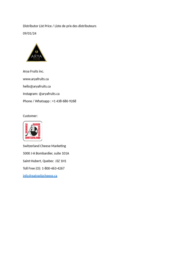 Arya Fruits Distributor Price List 2024 | PDF