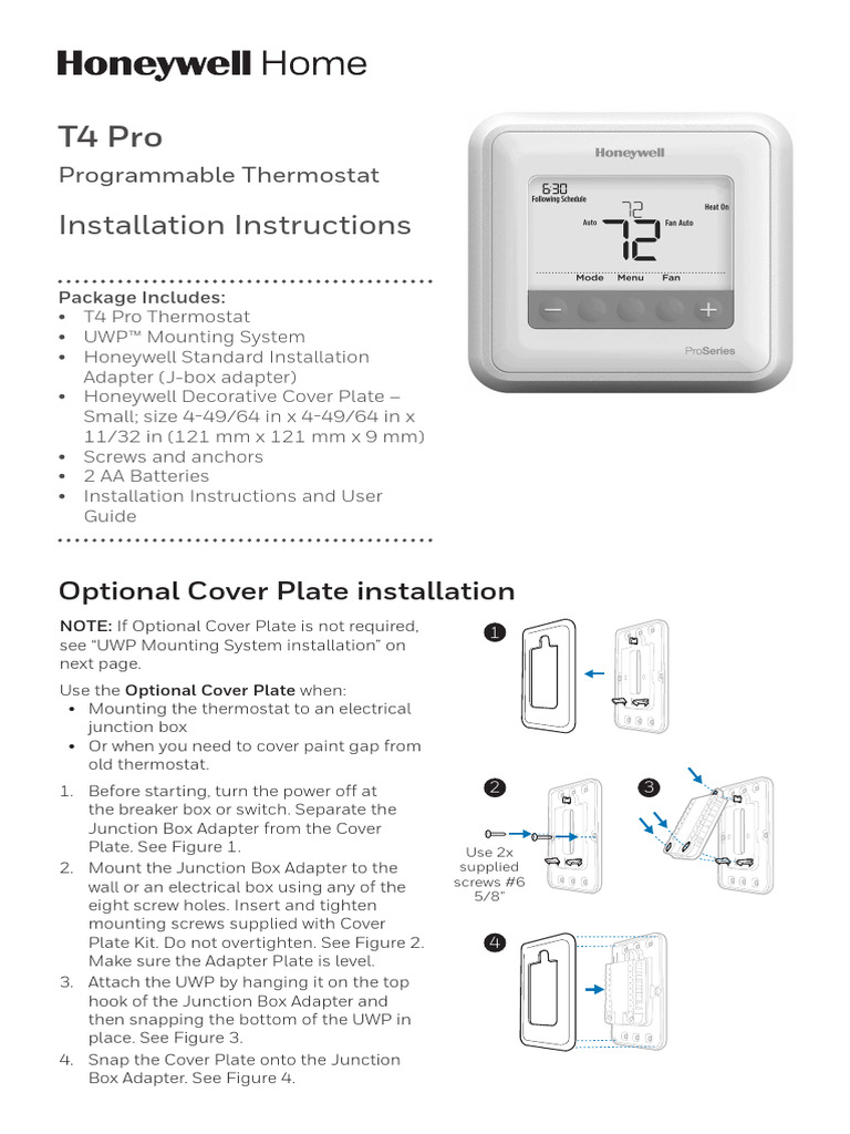 Honeywell TH4210U2002 Install Instructions | PDF