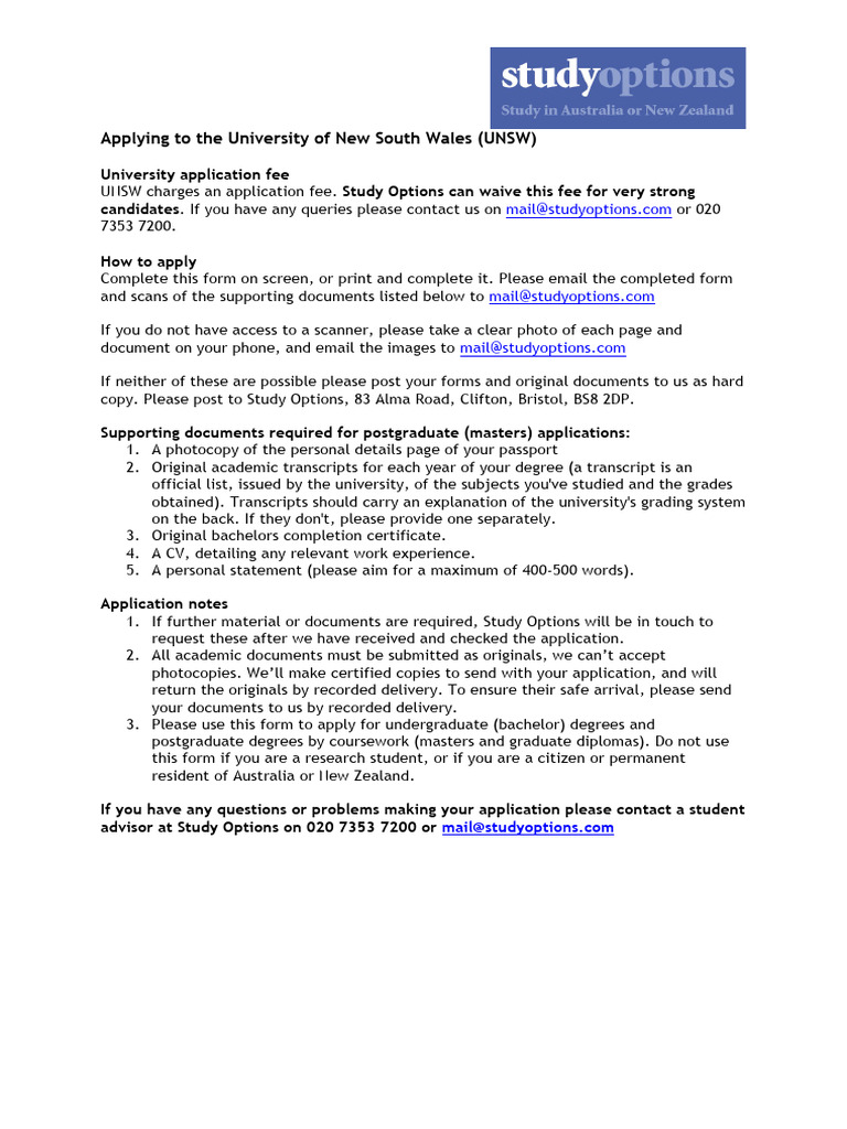 Unsw PG Application Form | PDF