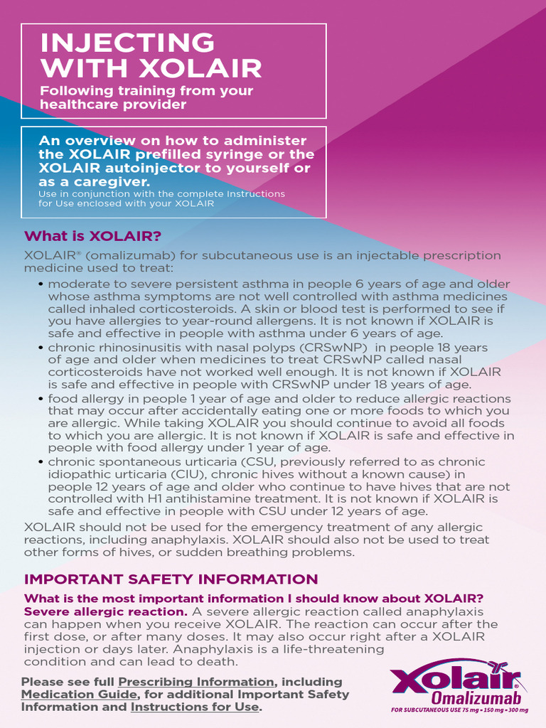 Xolair Self Injection How To Guide | PDF | Injection (Medicine) | Wellness