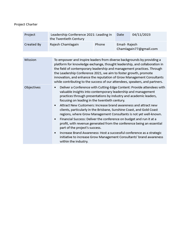 Project Charter Final | PDF