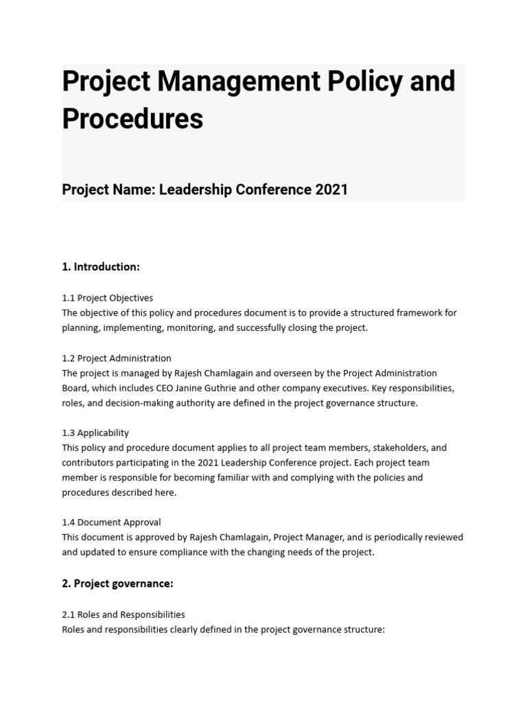 Project Management Policy and Procedures | PDF