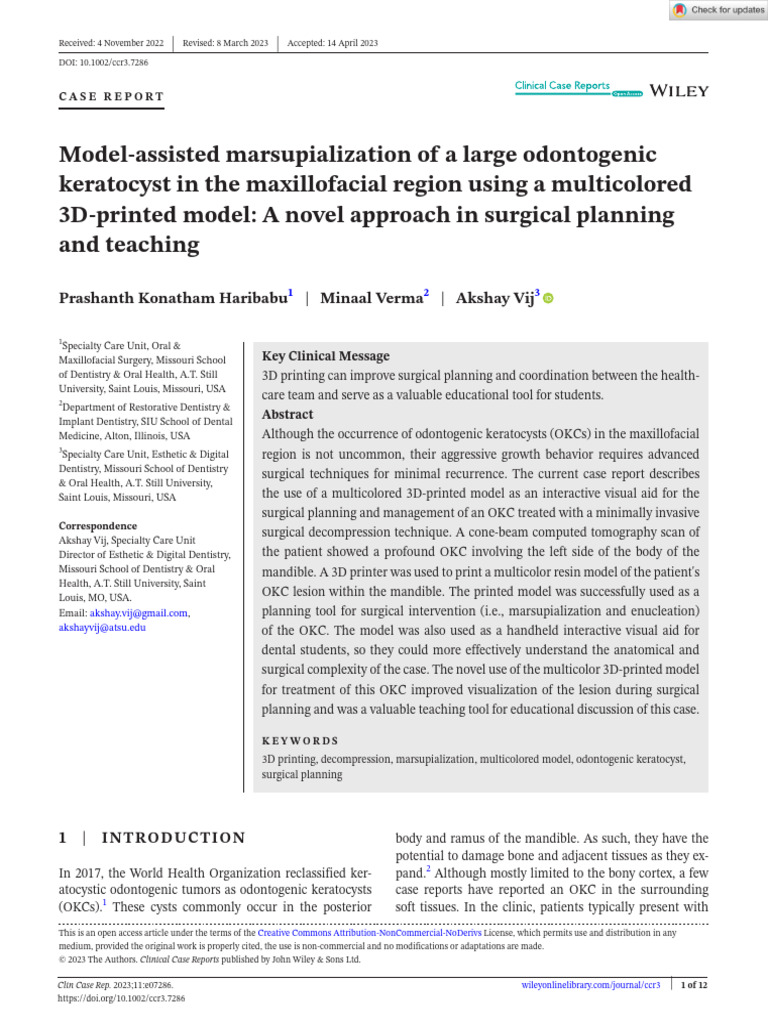 Model Assisted Marsupialization of A Large Odontogenic Keratocyst in ...