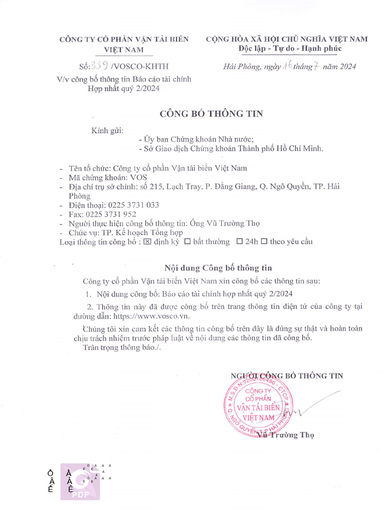 VOS BCTC Hop Nhat Q2 Nam 2024 Signed | PDF