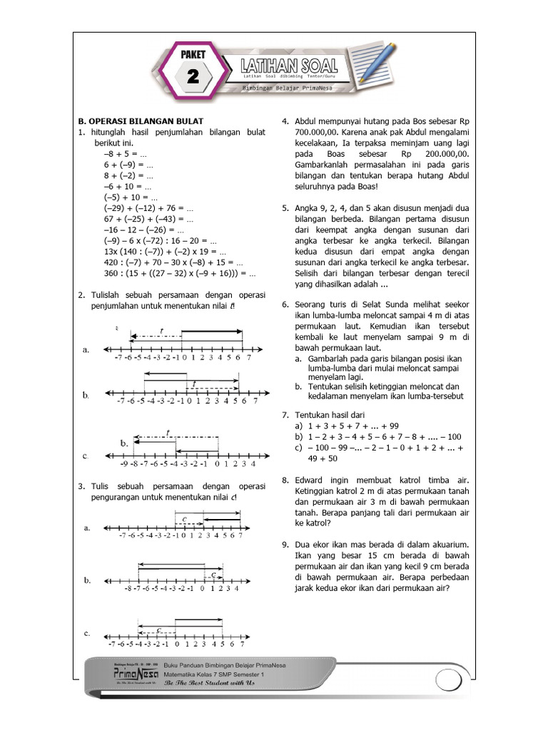 Mat Bab 1 Latihan Soal 2 Bilangan Bulat | PDF