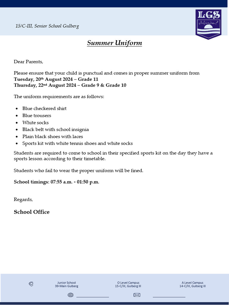 Summer Uniform Notice | PDF