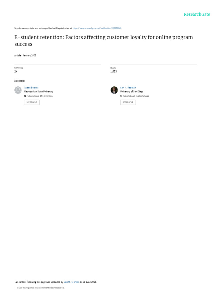 E-Student Retention Factors Affecting Customer Loy | PDF