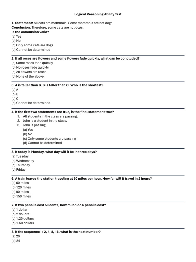 Logical Reasoning Ability Test | PDF | Teaching Methods & Materials