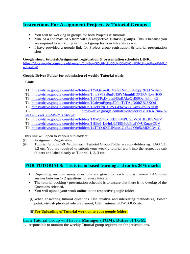 ULK 2612 Instructions For Assignment & Tutorial Projects | PDF