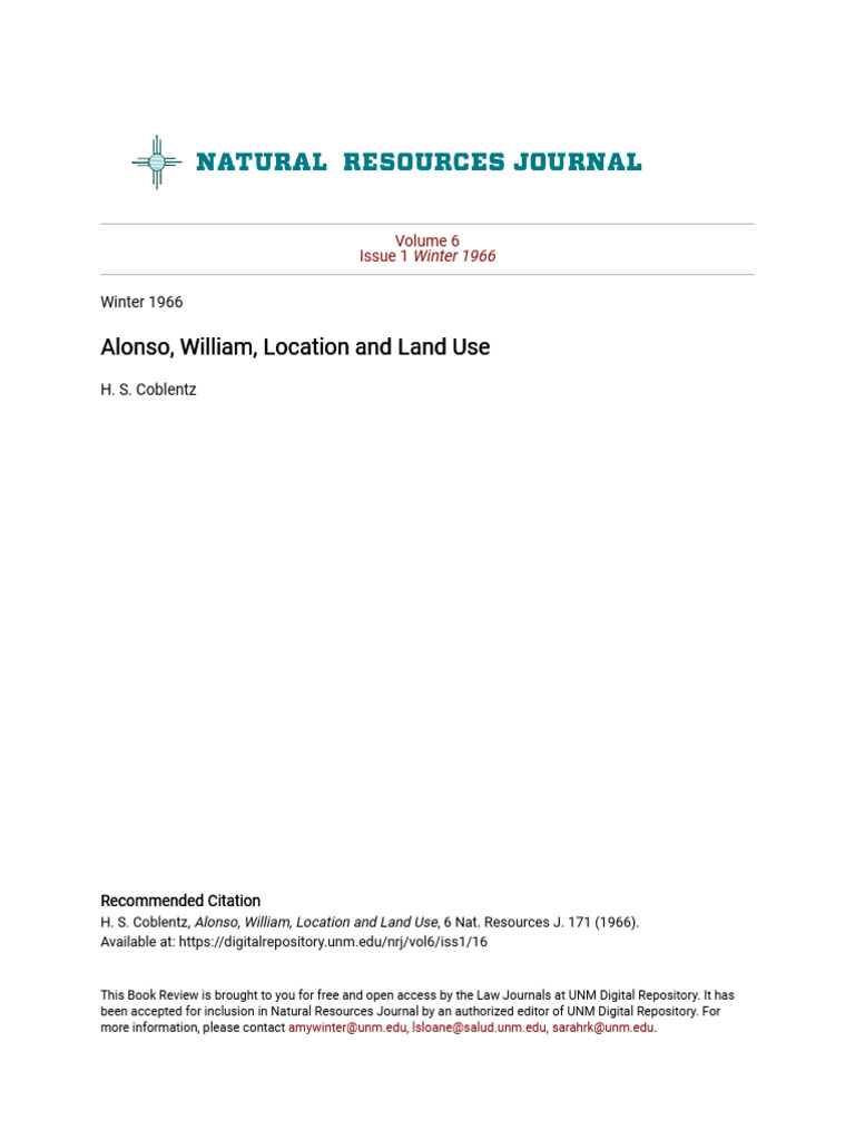 Alonso William Location and Land Use | PDF