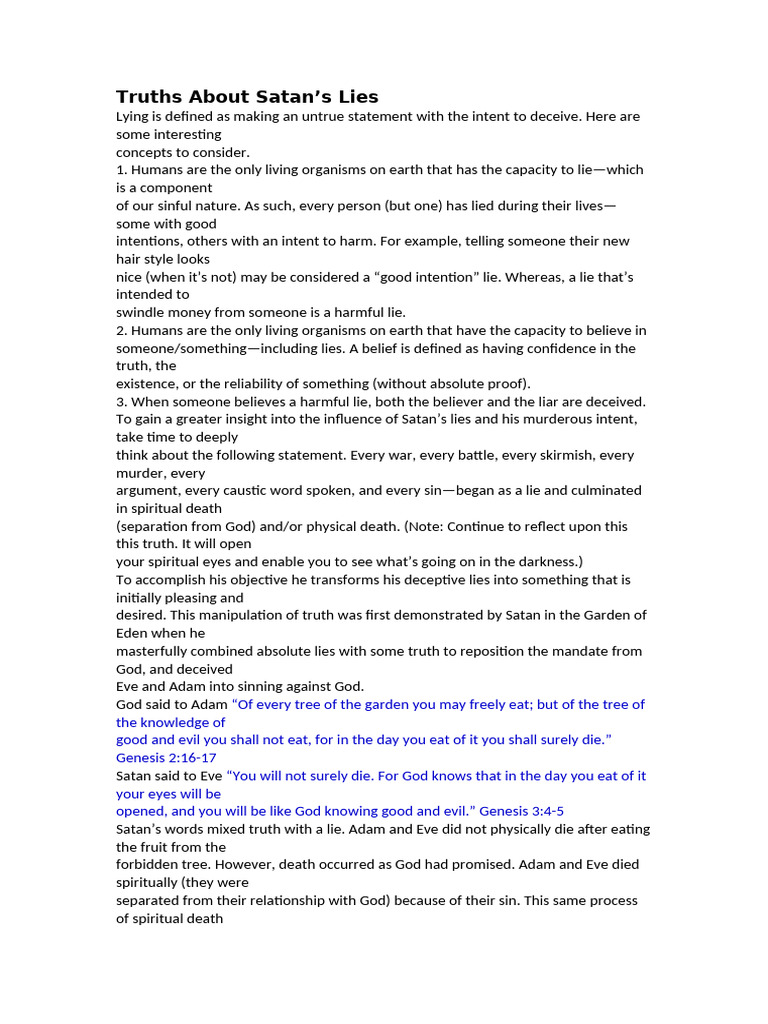 Truths About Satan. December 17 2023 Lesson | PDF