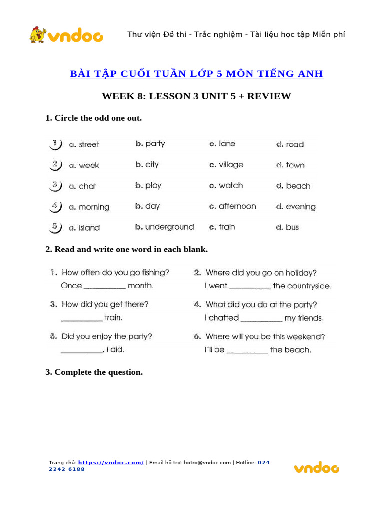 Bai Tap Cuoi Tuan Mon Tieng Anh Lop 5 Tuan 8 | PDF