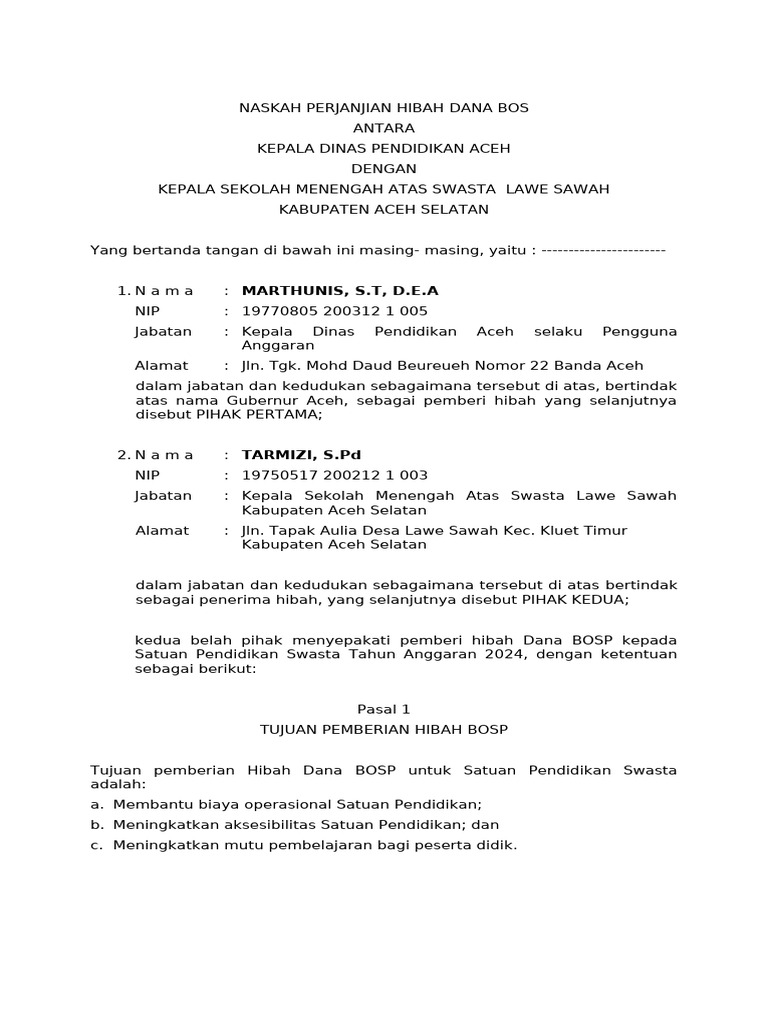 NPH Bos Smas Lawe Sawah | PDF