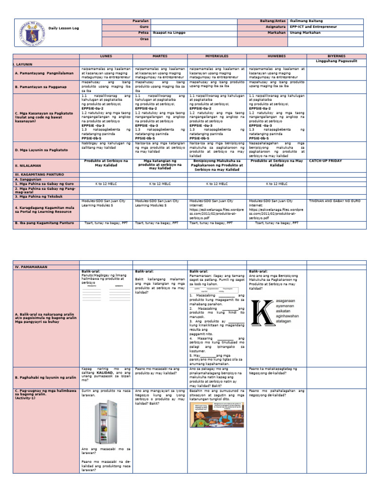 DLL Week 4-Q1 Epp-Ict 5 | PDF