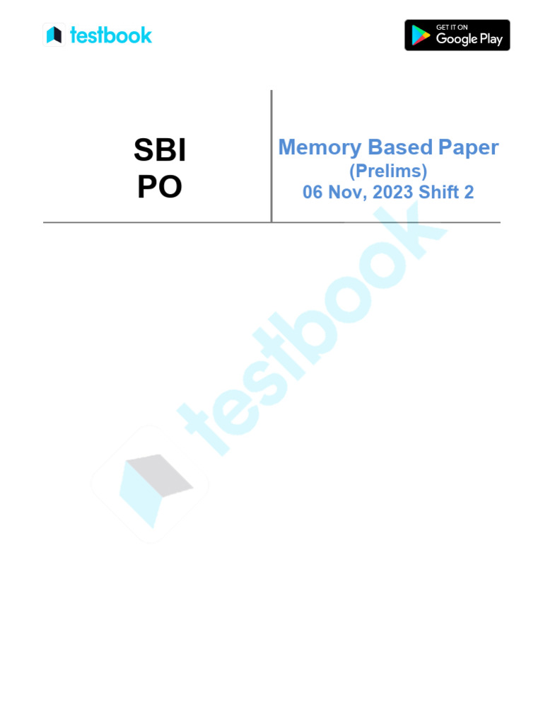 SBI PO Prelims Memory Based Paper (Held On - 06 Nov, 2023 Shift 2) | PDF