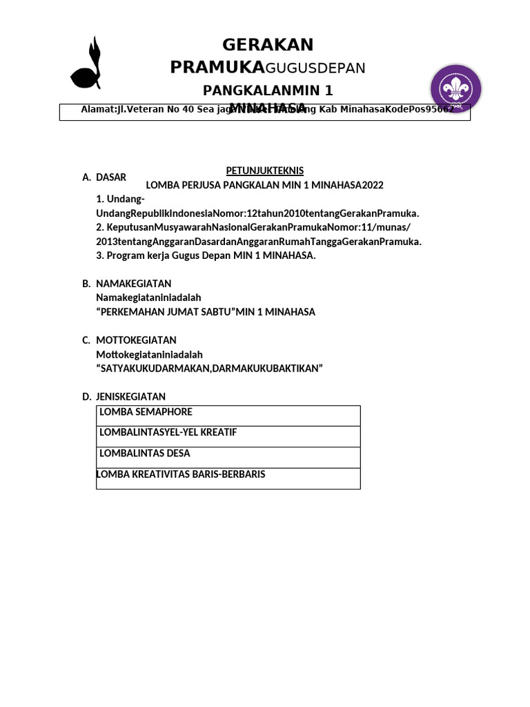 Juknis Lomba Gudep Min 1 Minahasa Terbaru PDF