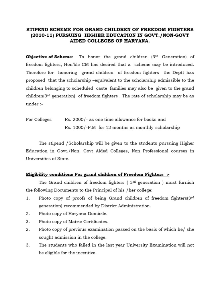 Stipend for Freedom Fighters' Kin | PDF