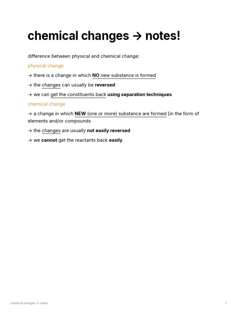 Chemical Changes Notes! | PDF