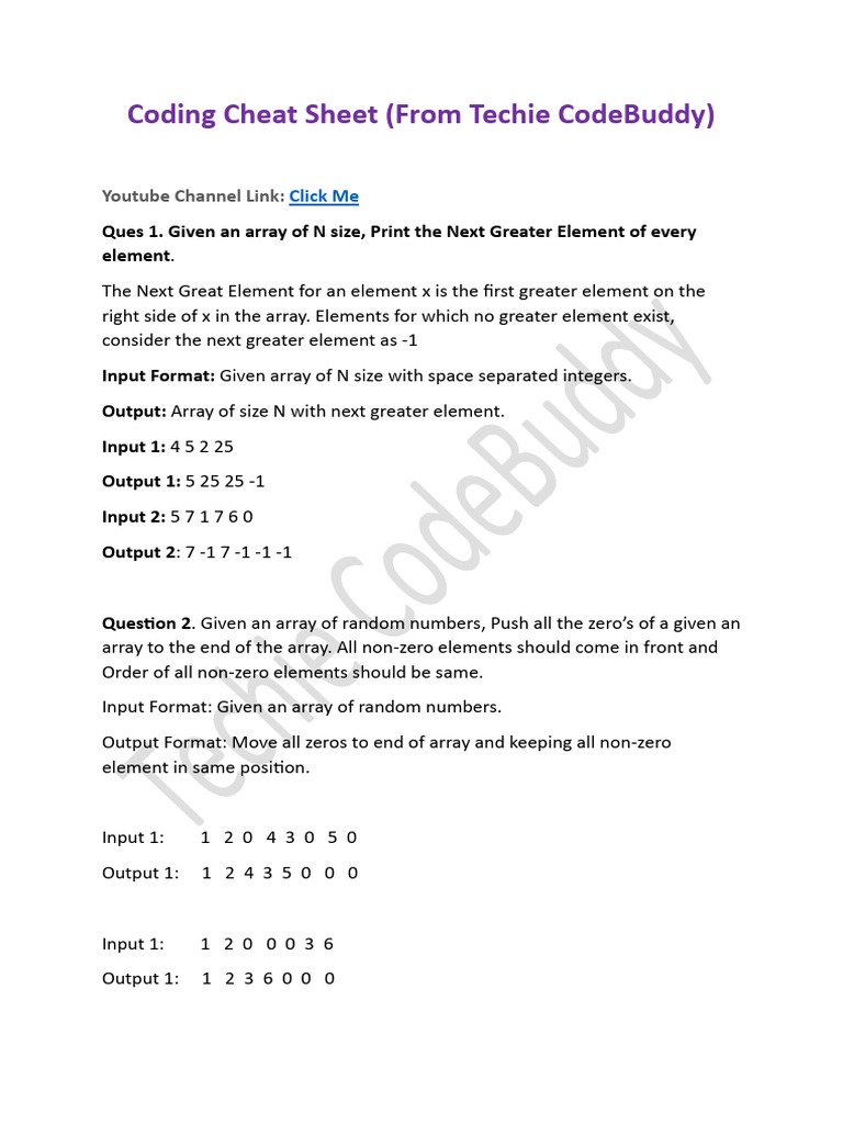 Techie CodeBuddy Coding CheatSheet Free GiveAway On 10K Subscribers | PDF