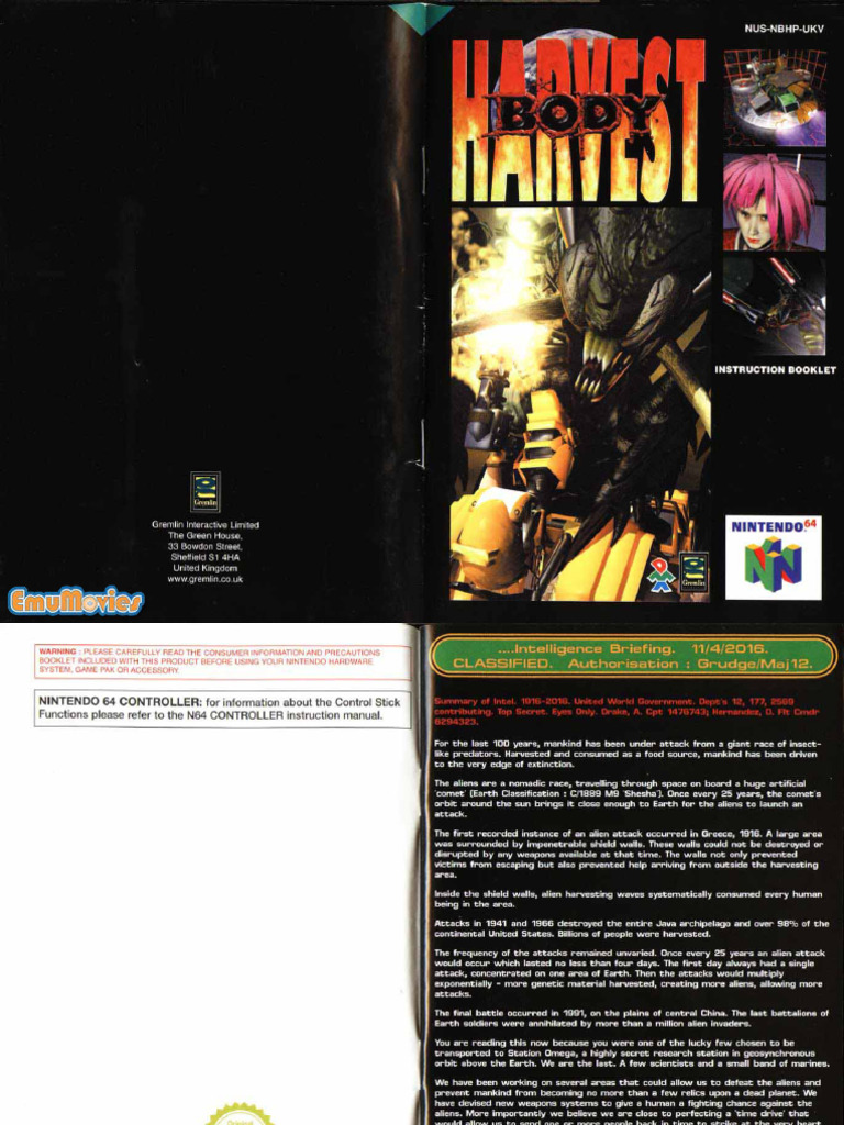 Body Harvest - Nintendo 64 - Manual | PDF