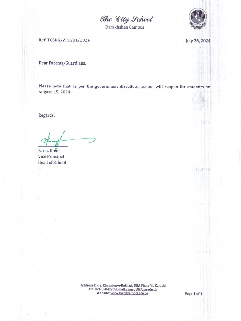 School Reopening Circular | PDF
